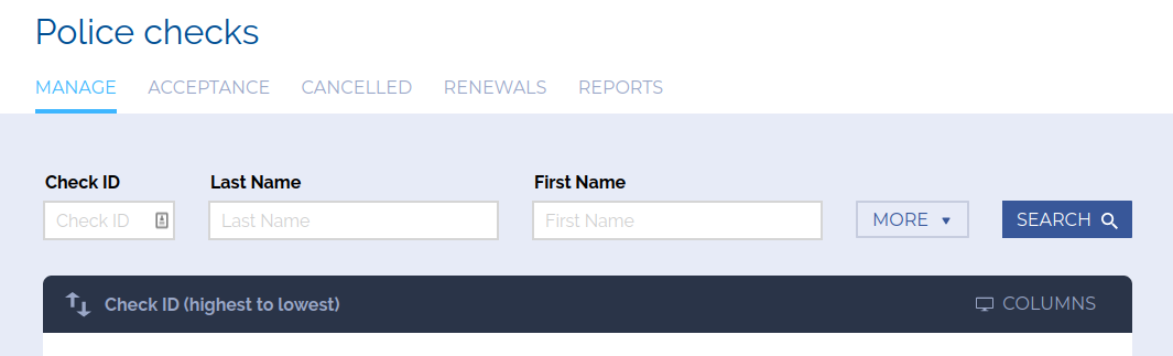 Search for police checks | NCC User Manual