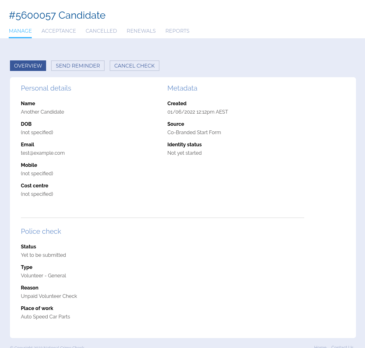 Manage a Police Check | User Manual - National Crime Check