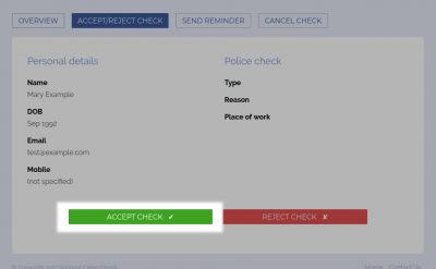 Check acceptance | NCC User Manual